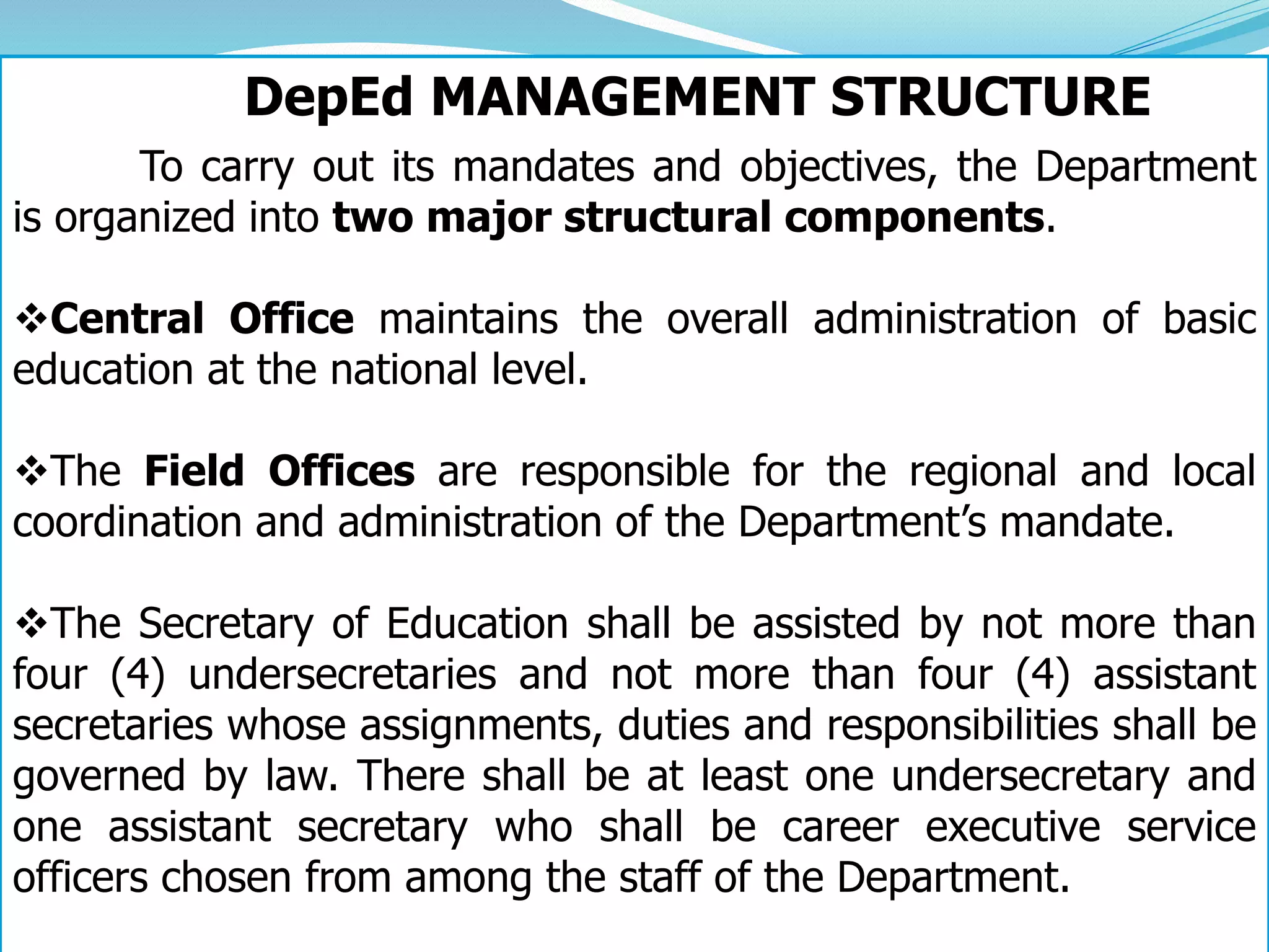 Department of Education (DepEd) Management Structure | PPTX