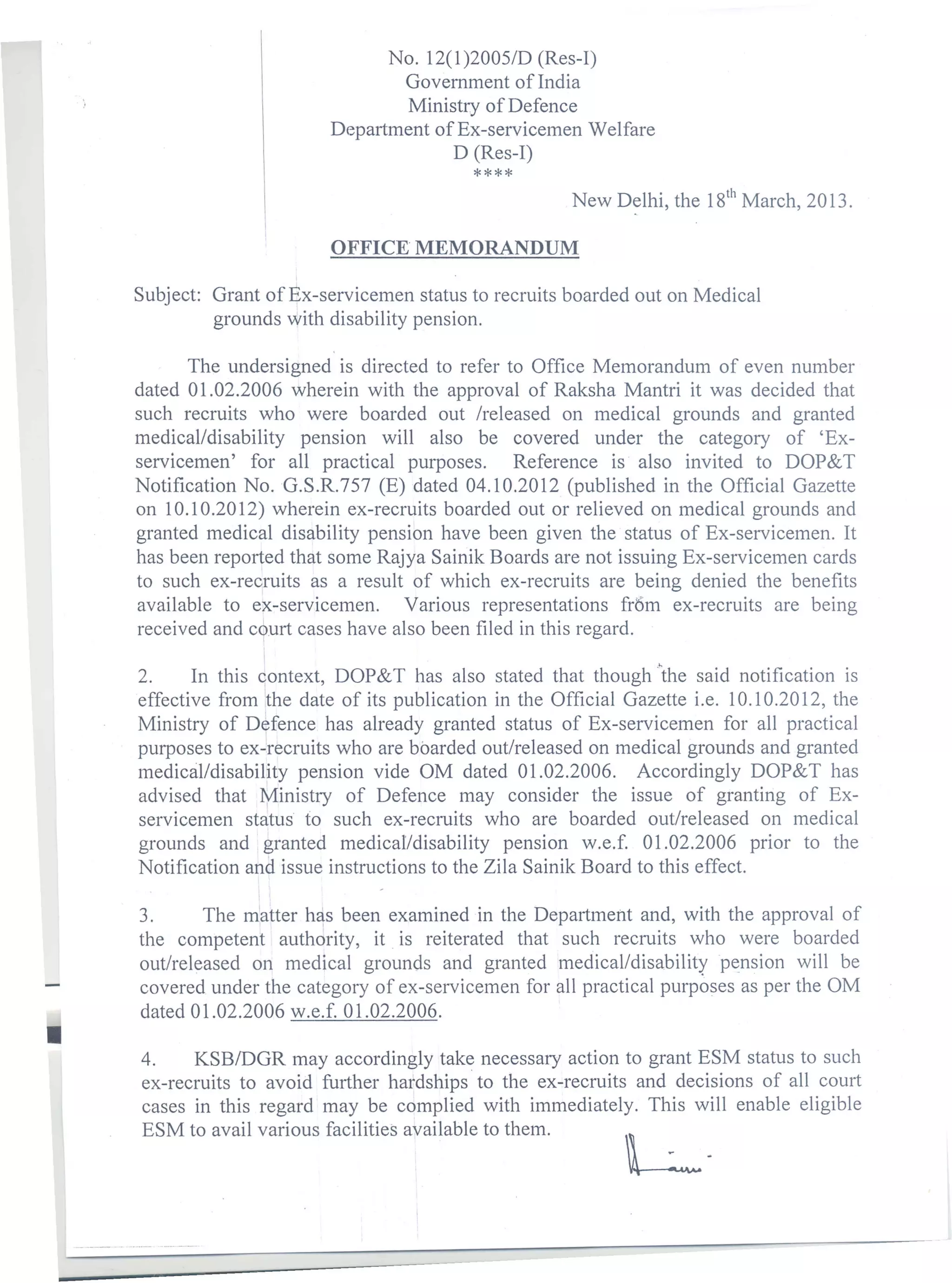 Department of Ex Servicemen Welfare | PDF