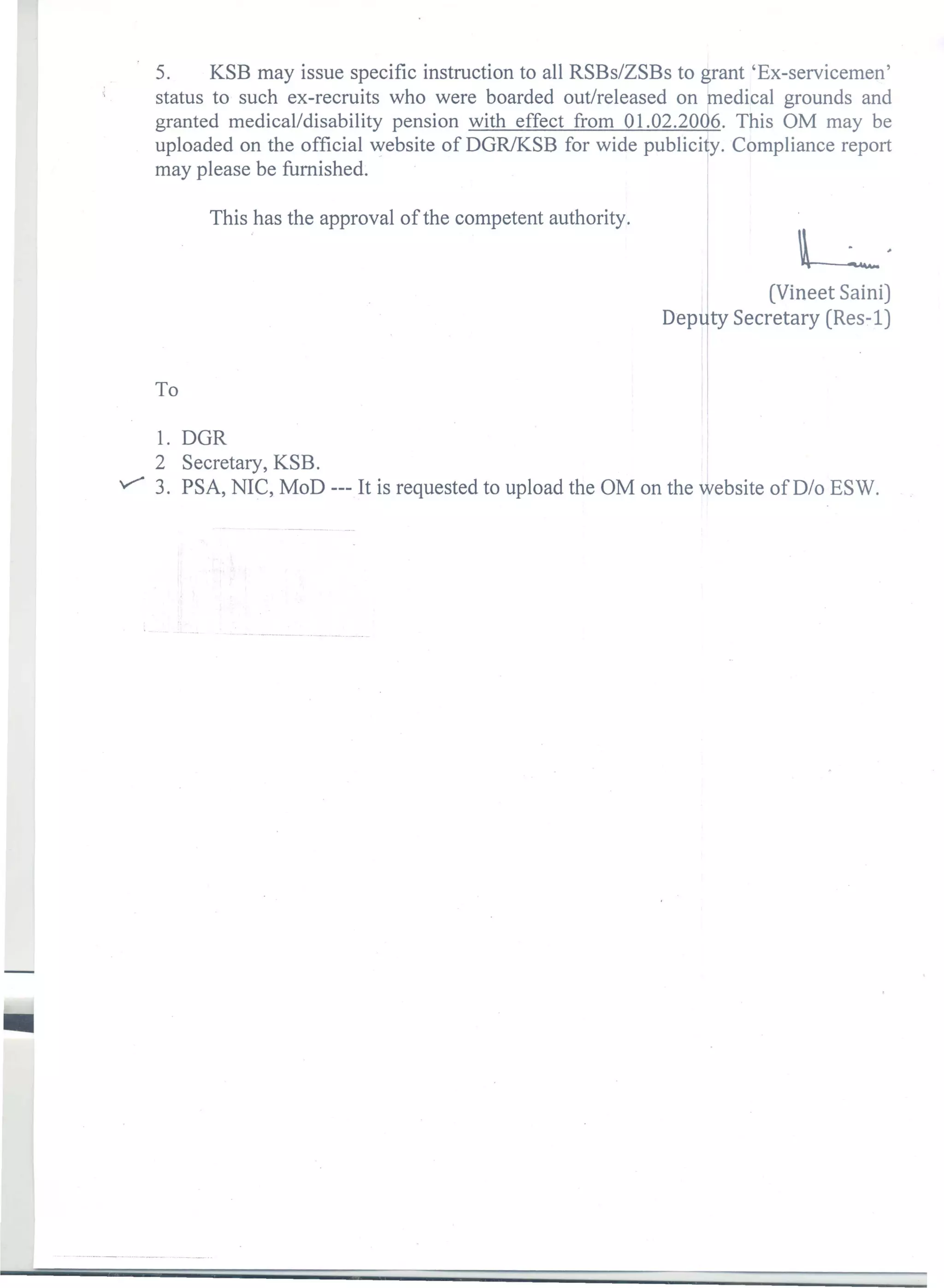 Department of Ex Servicemen Welfare | PDF