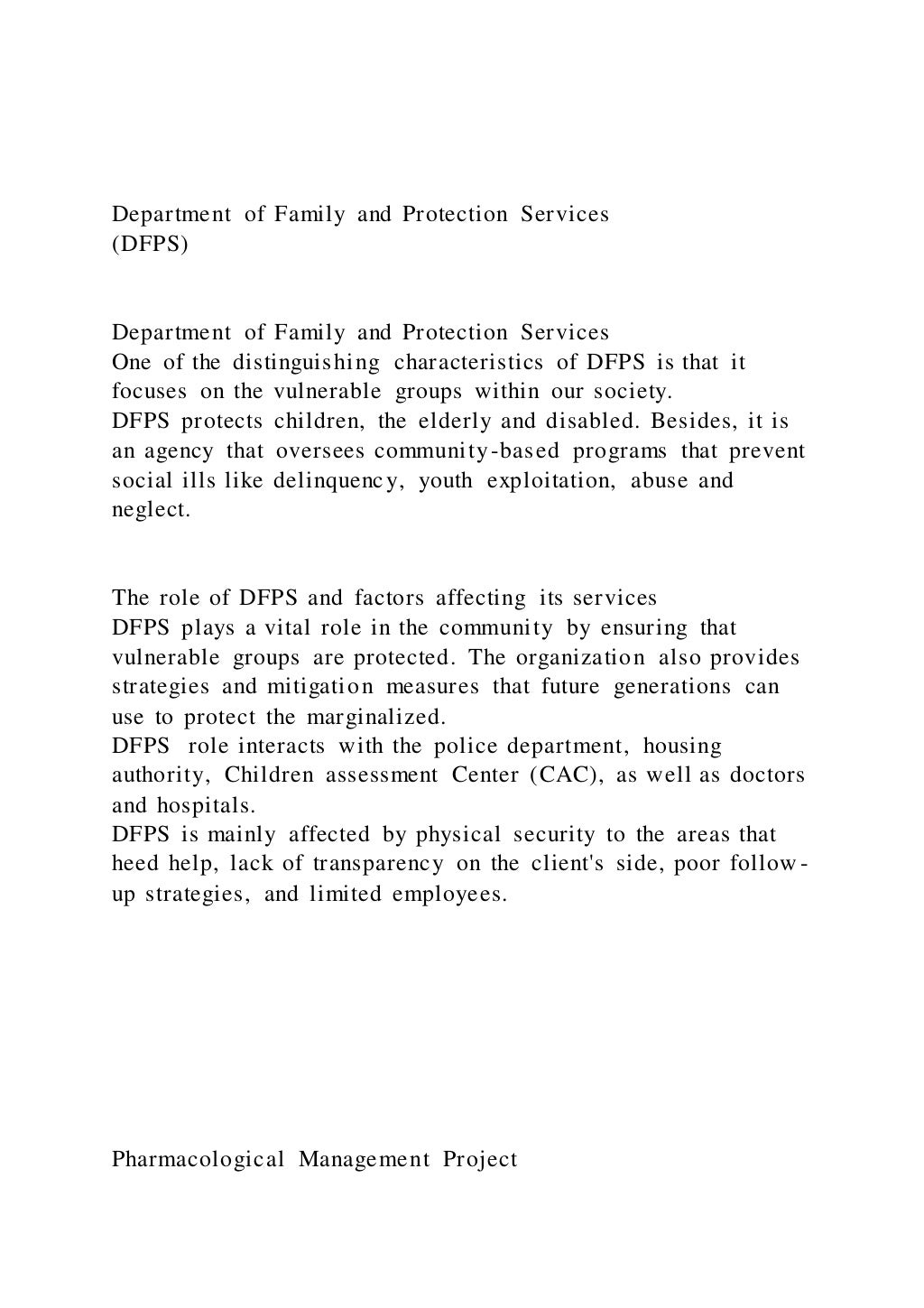 Department of Family and Protection Services(DFPS)Depart | PDF