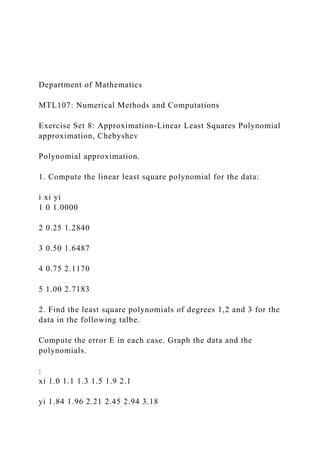 Department of MathematicsMTL107 Numerical Methods and Com.docx