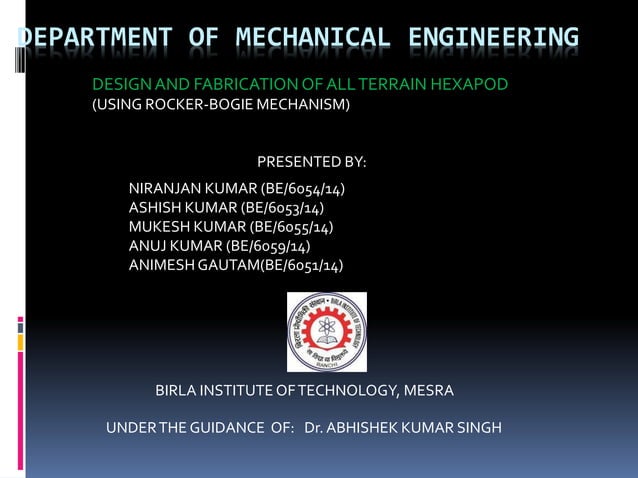 All Terrain Hexapod (Bogie Rocker mechanism) | PPT