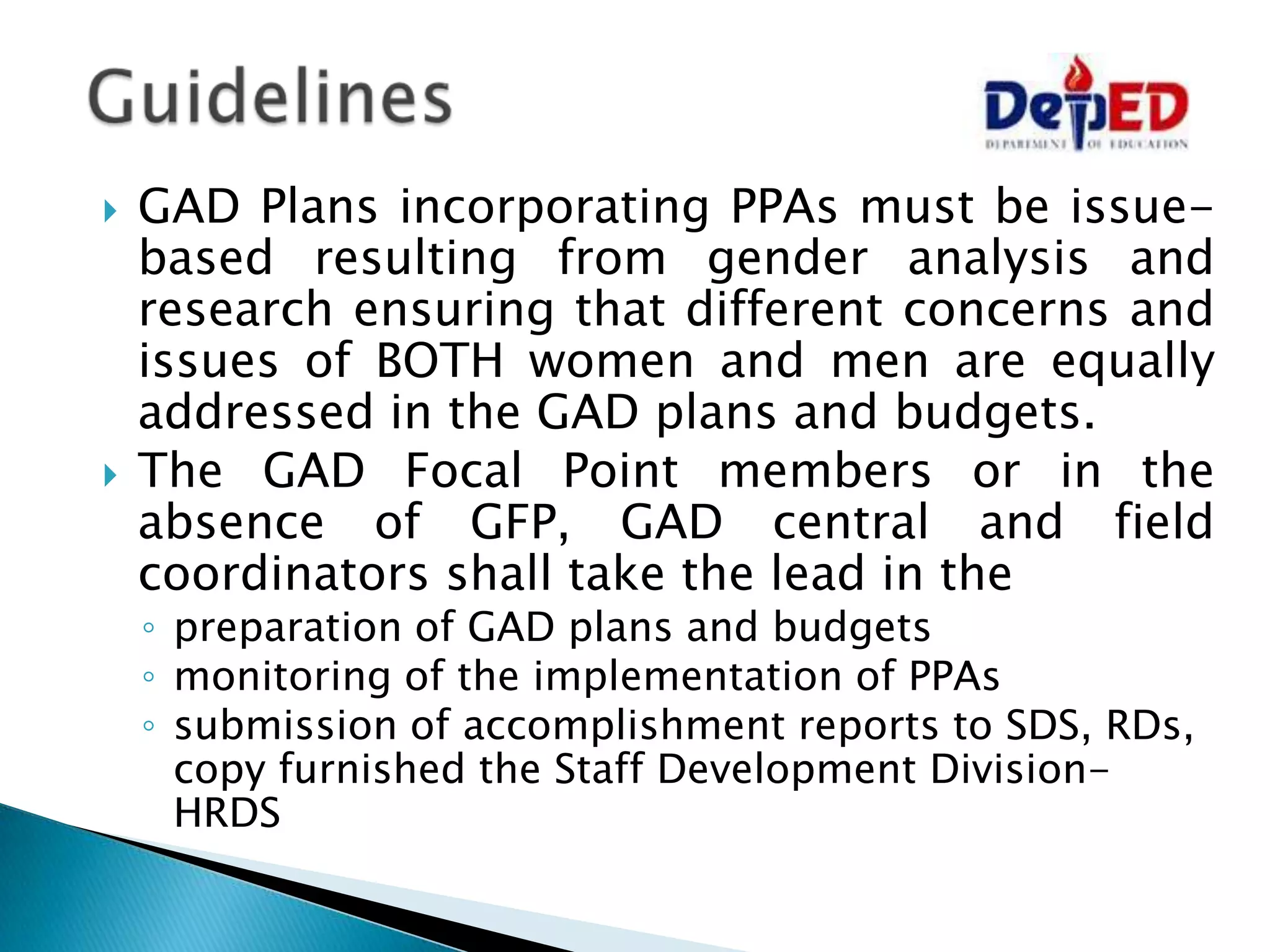 Deped Guidelines on the Preparation of GAD plans | PPTX