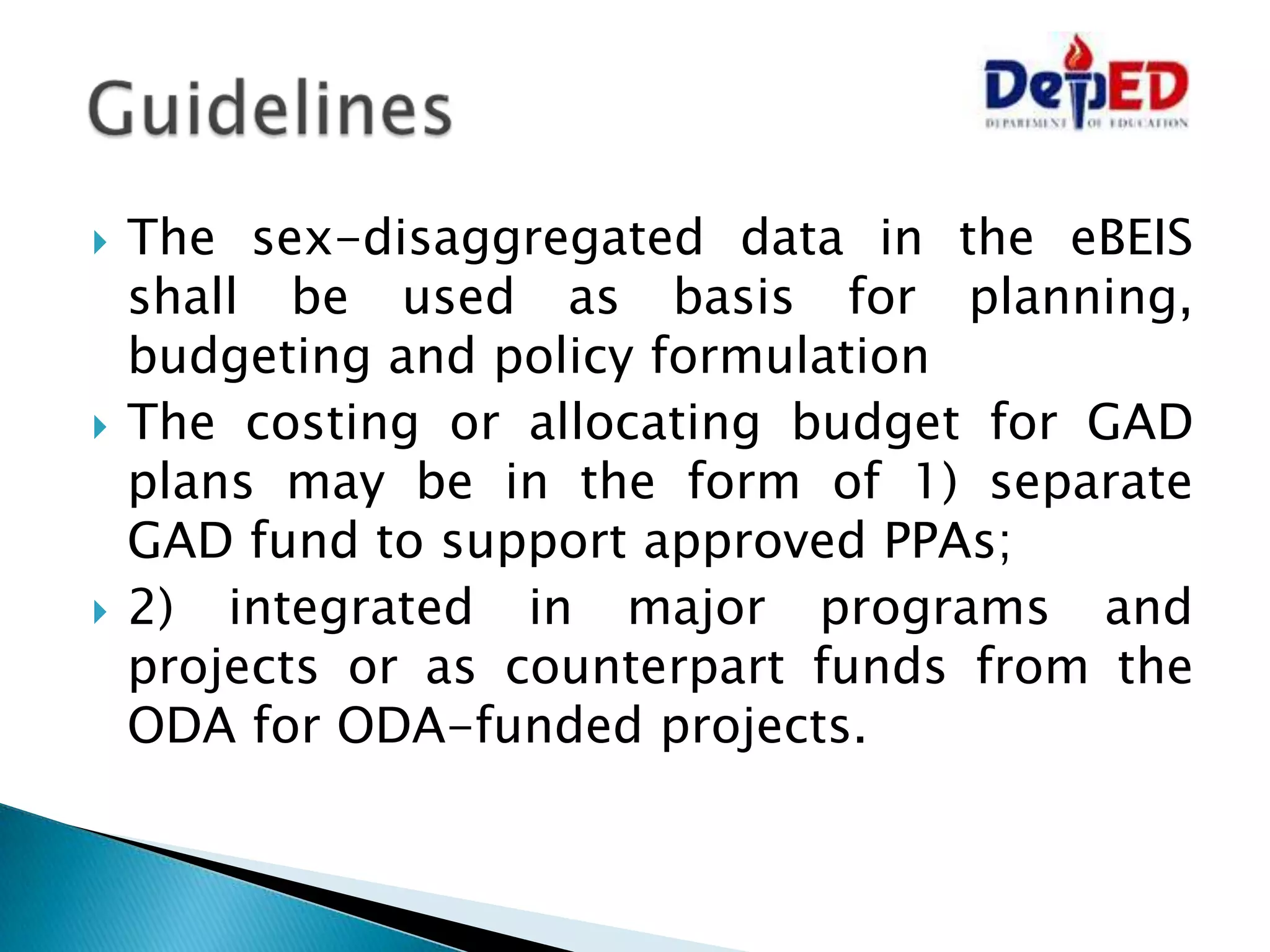 Deped Guidelines on the Preparation of GAD plans | PPTX