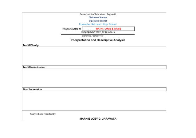 Dep ed3 item analysis template - math 7 1st 2018-2019 | PDF ...