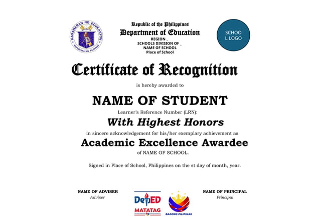 DepEd Certificates-Recognition for quarterly recognition | PPTX ...