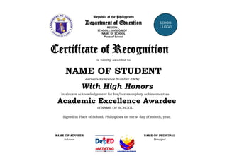 DepEd Certificates-Recognition for quarterly recognition | PPTX