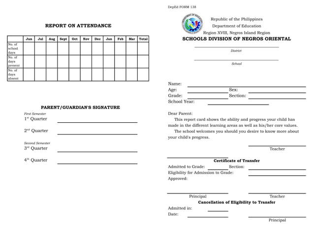deped_form_138 phillipines shs for students | PPT