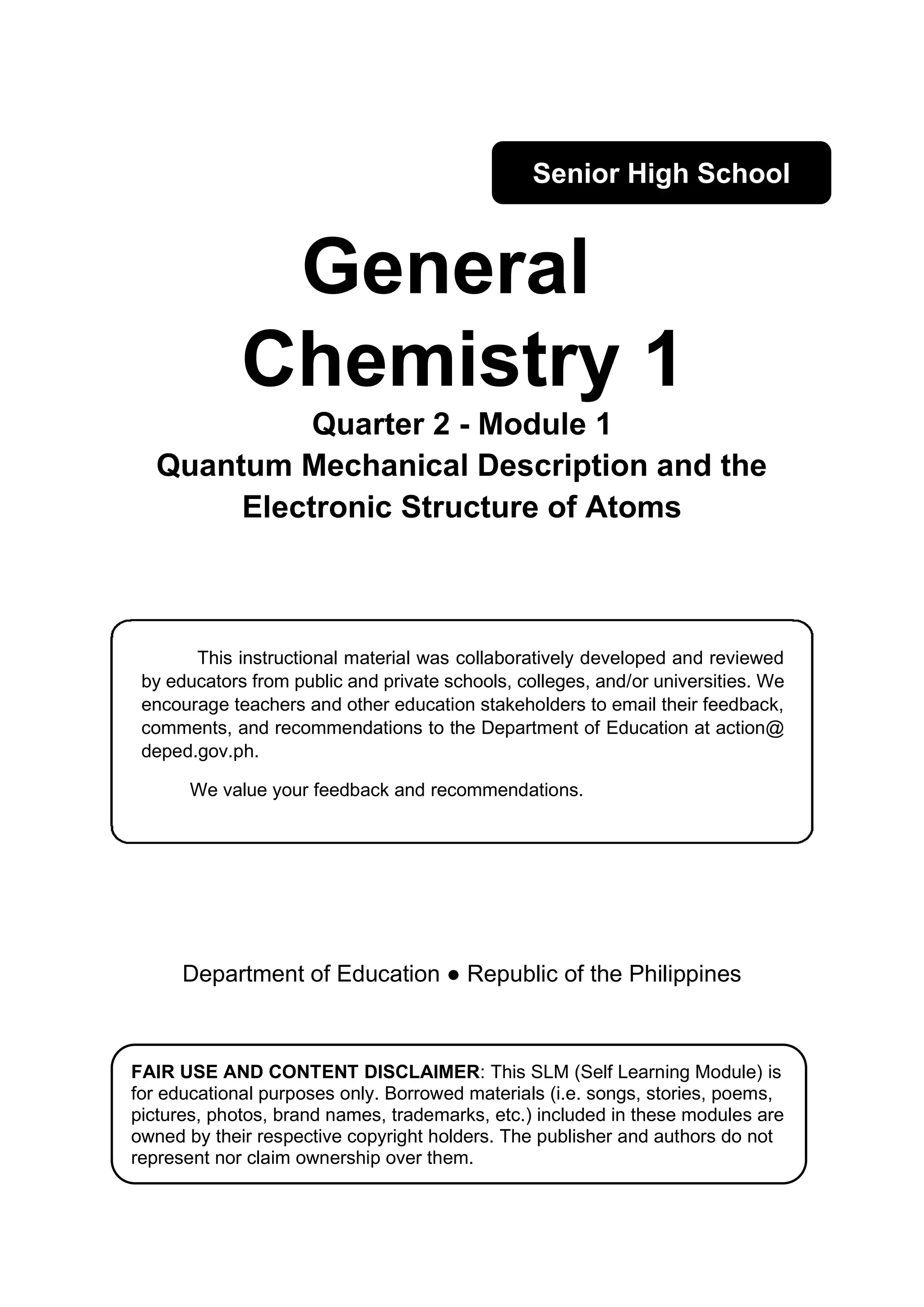 DepEd SHS STEM General Chemistry Modules Quarters 1-2 by CDO | PDF