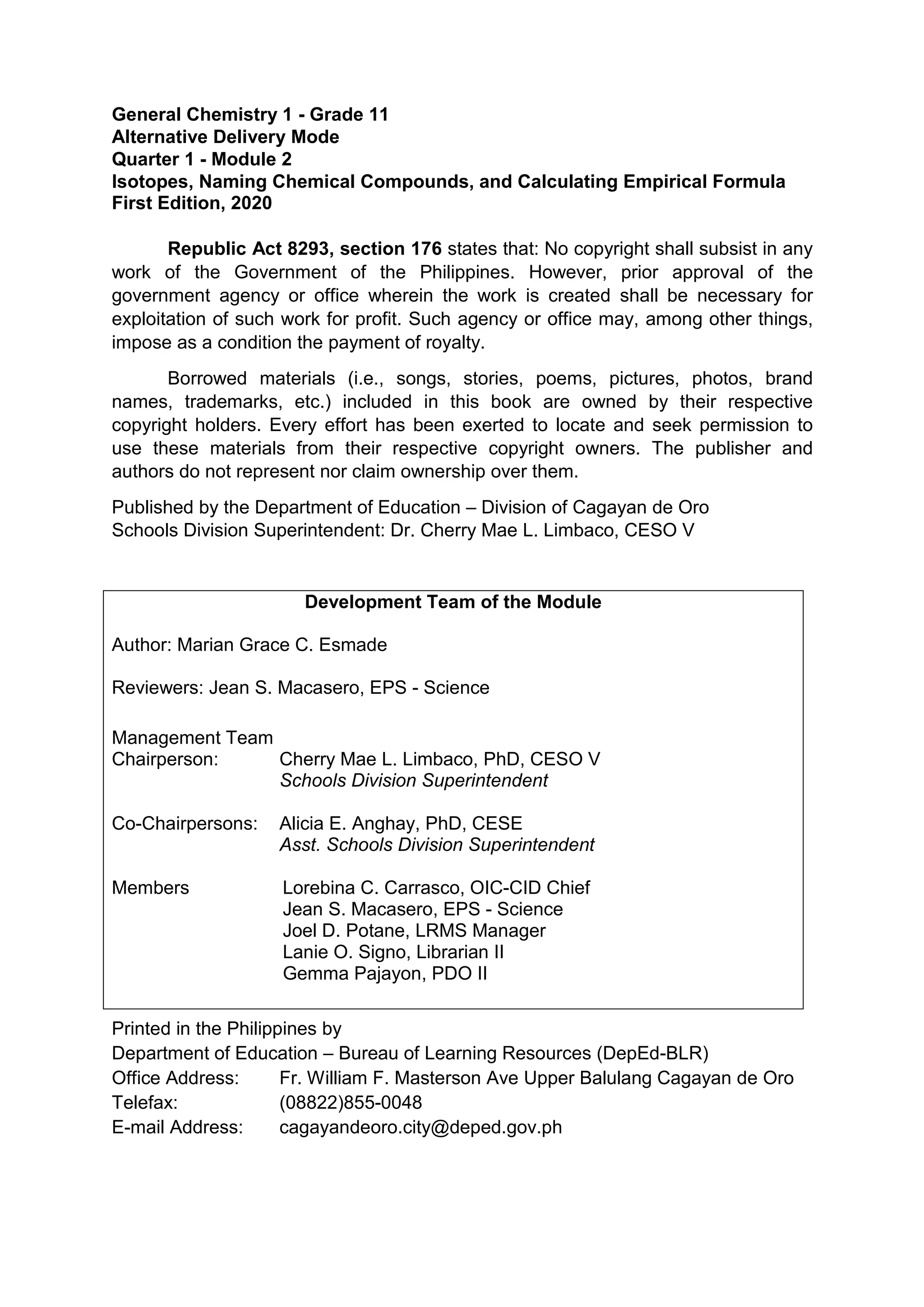DepEd SHS STEM General Chemistry Modules Quarters 1-2 by CDO | PDF ...