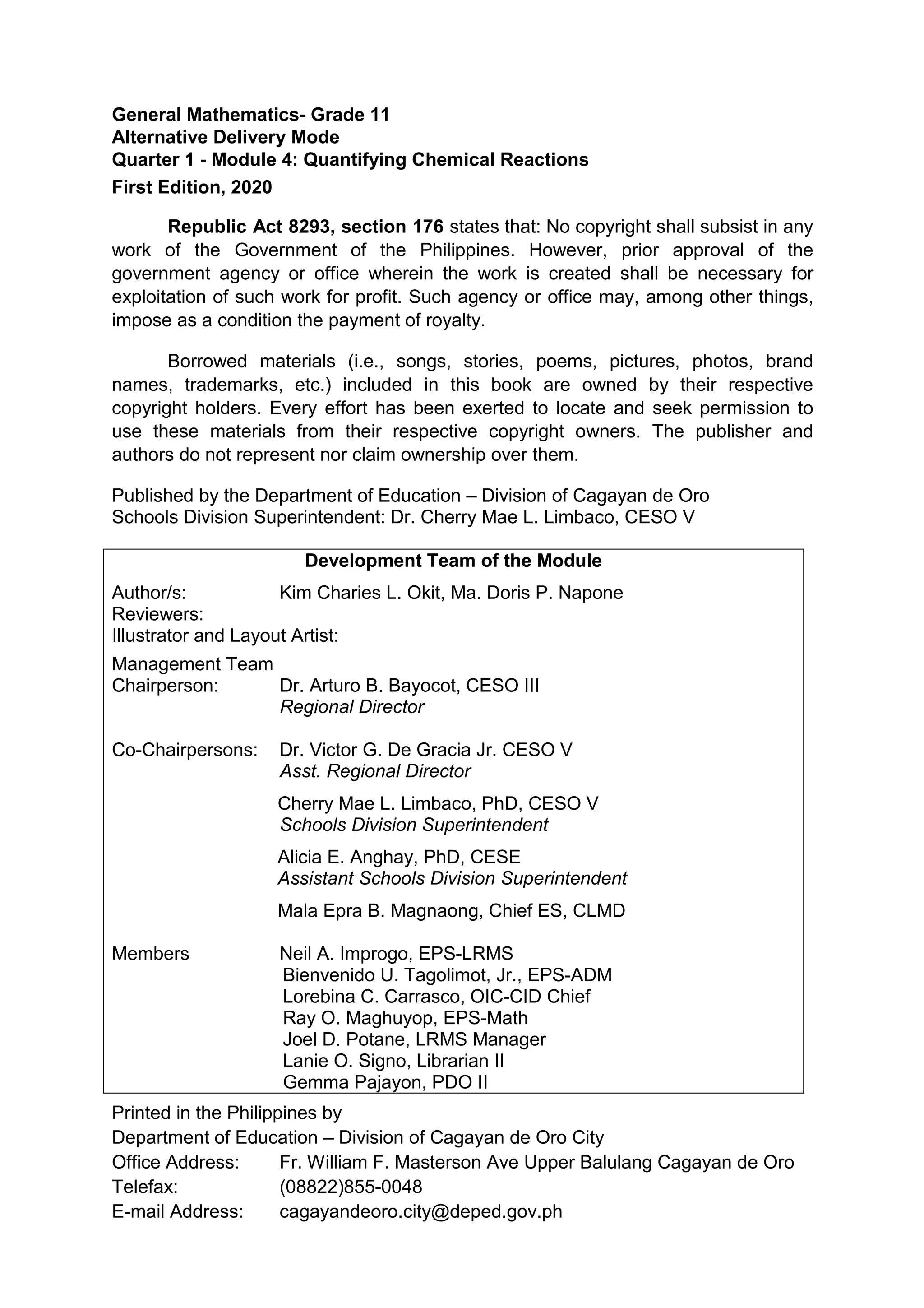 DepEd SHS STEM General Chemistry Modules Quarters 1-2 by CDO | PDF