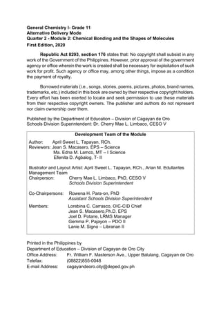 DepEd SHS STEM General Chemistry Modules Quarters 1-2 by CDO | PDF