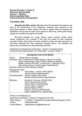 DepEd SHS STEM General Chemistry Modules Quarters 1-2 by CDO | PDF