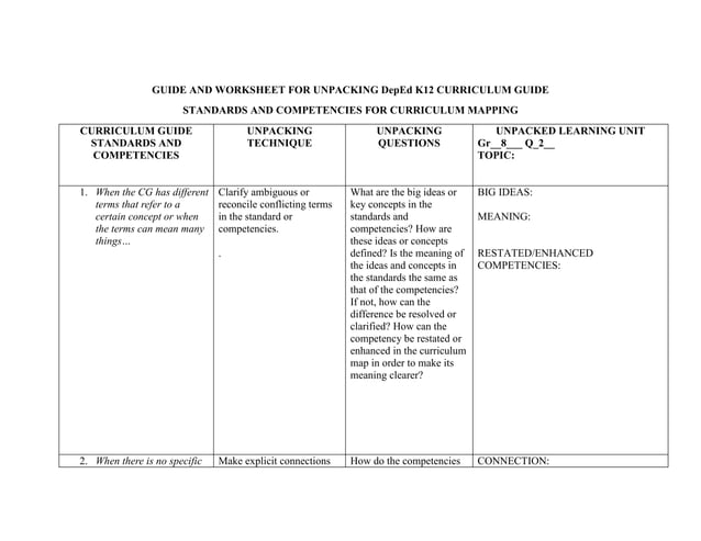 Deped Guide on Unpacking Curriculum Standards.pdf | Educational ...
