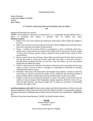 DepEd LAS 21ST Century Lit.erature from the Philippines and the World ...