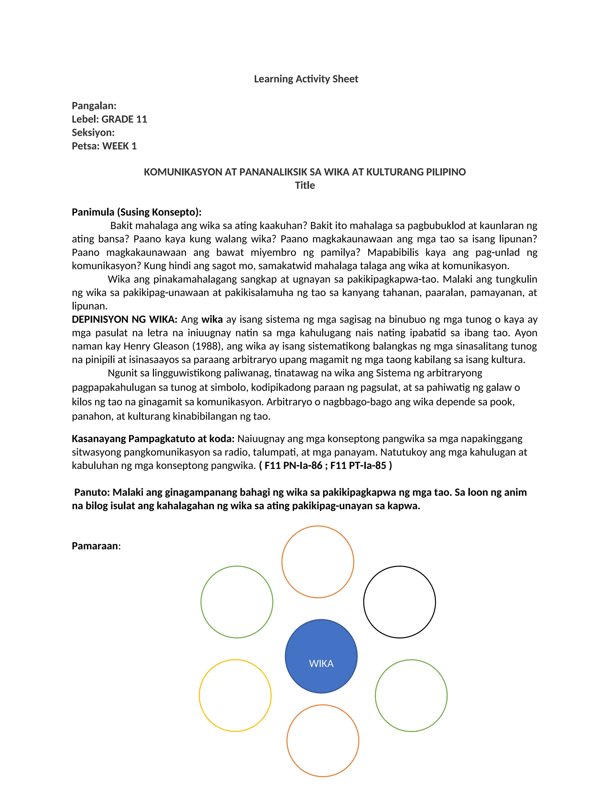 DepEd LAS Komunikasyon at Pananaliksik sa Wika at Kulturang Pilipino | DOCX