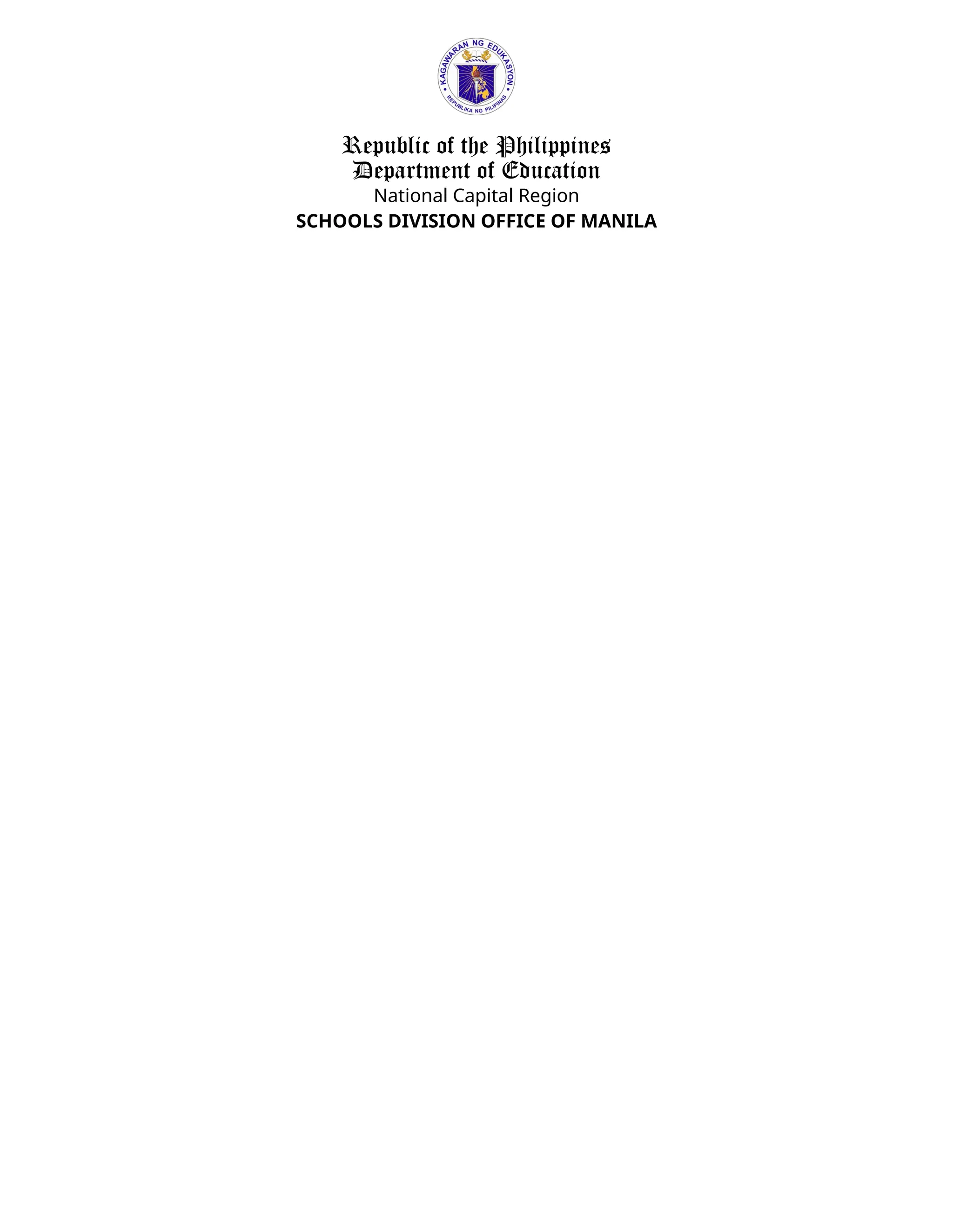 Letter Head for Department of Education SDO Manila | DOCX