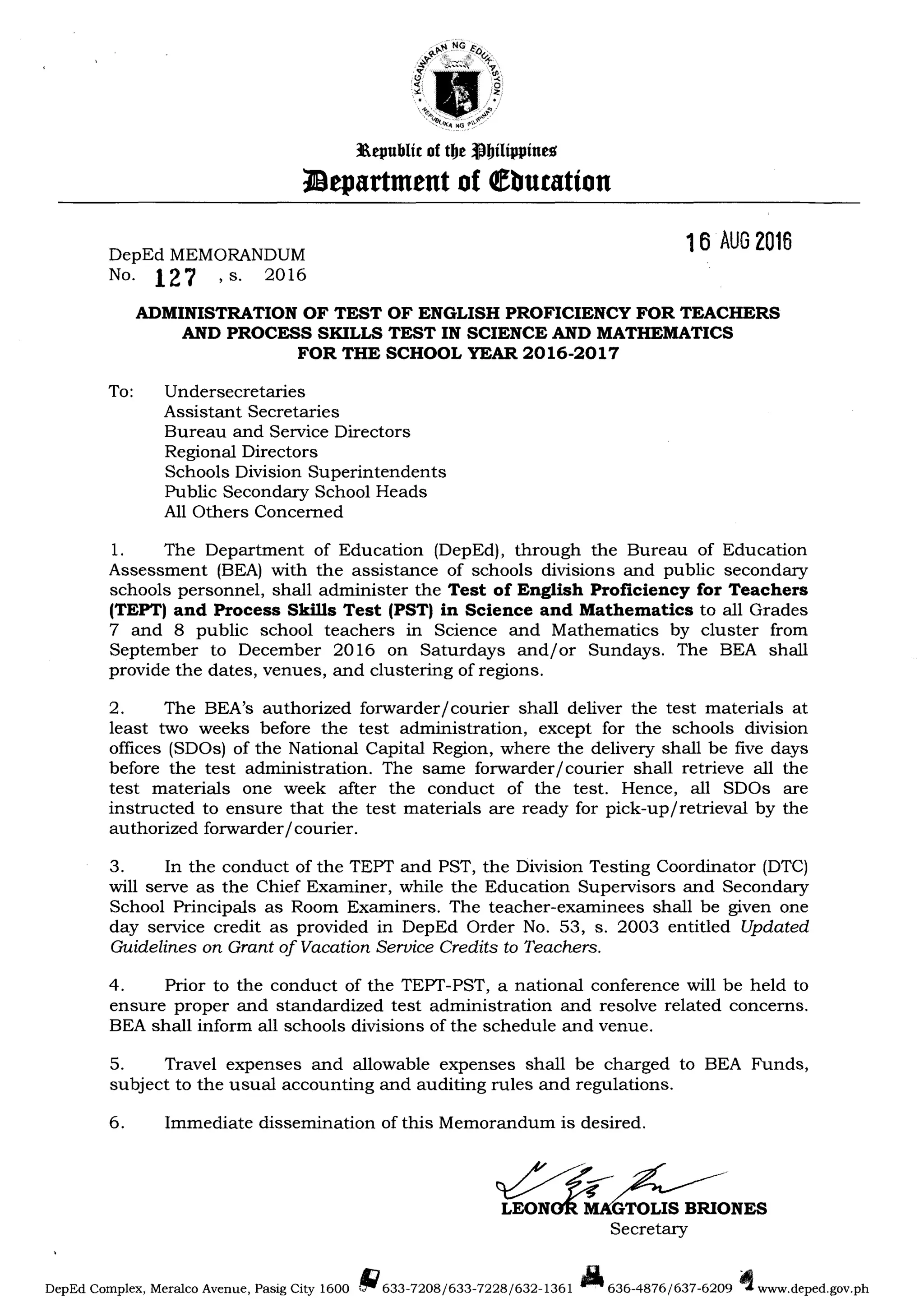 Dep ed memorandum dm-s2016_127 tept-pst | PDF