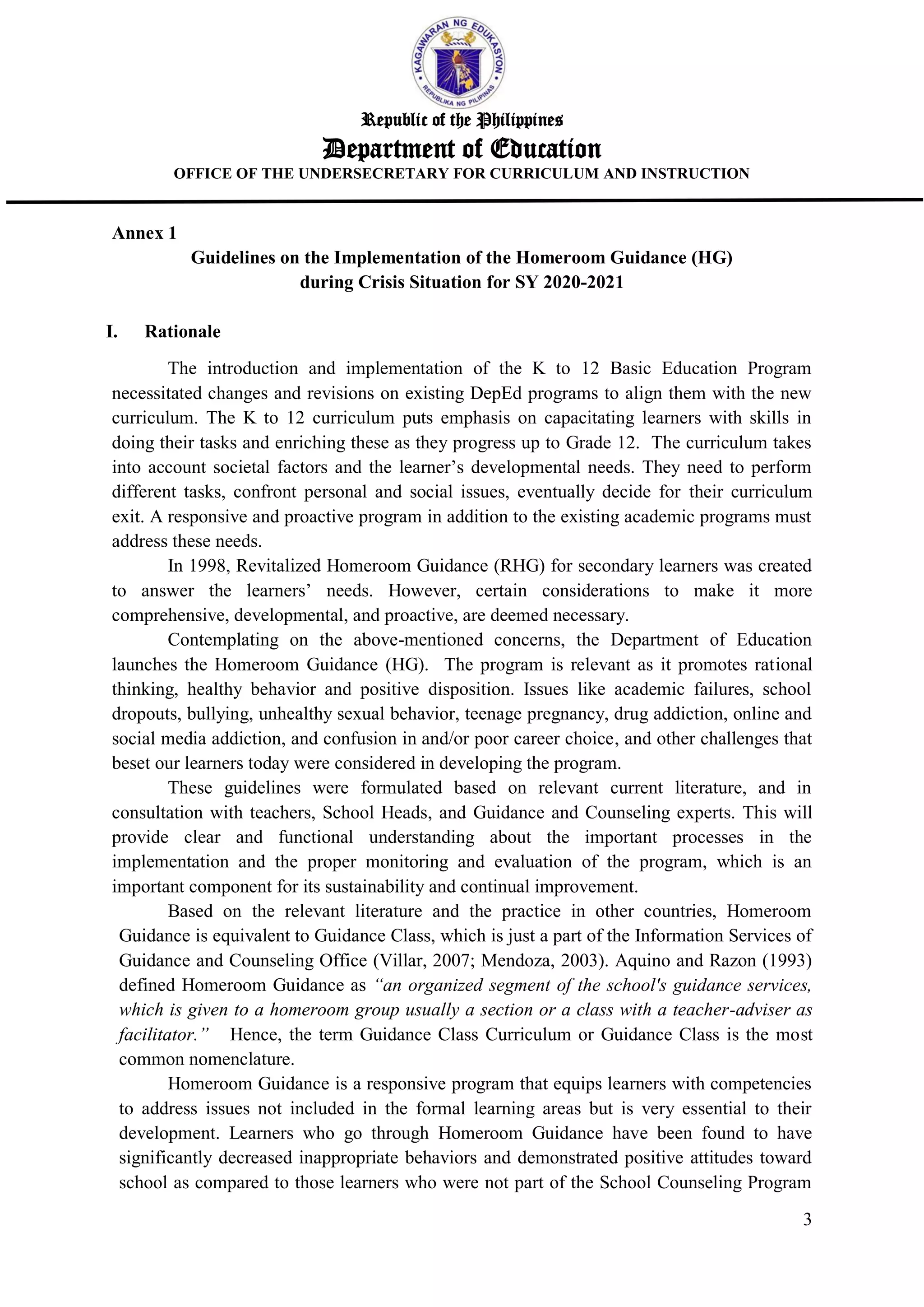 Deped memorandum policy guidelines on the implementation of the ...