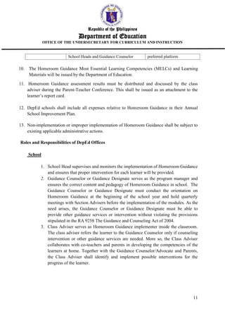 Deped memorandum policy guidelines on the implementation of the ...