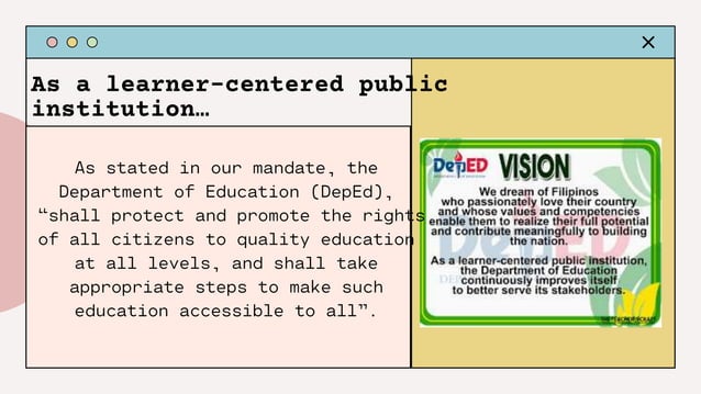 Deped mission, vision and core values | PPTX | Education