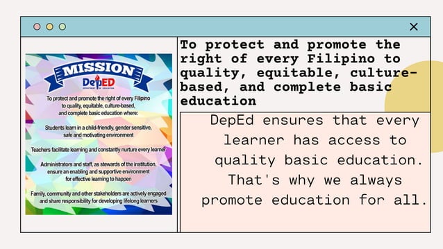Deped mission, vision and core values | PPTX | Education