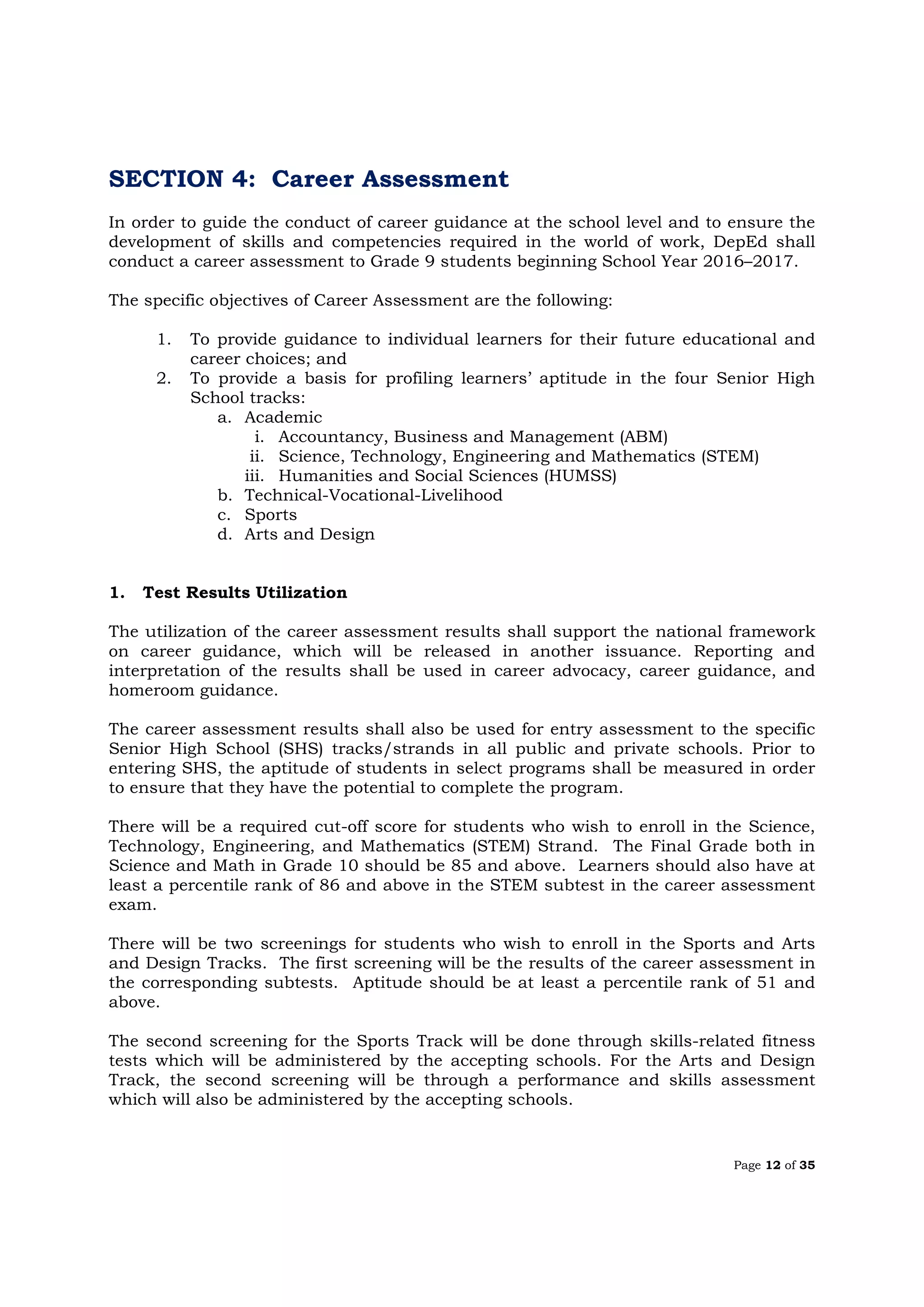 Dep ed order do-s2016_55 k-12 assessment policy | PDF