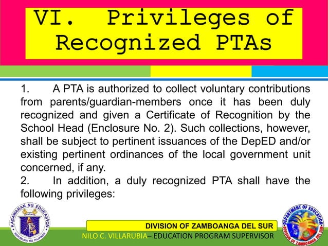 DO 54, s. 2009 - Revised Guidelines Governing Parents-Teachers Associations (PTAs) at the School ...