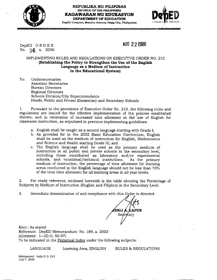 Deped order no. 36 Deped order no. 36