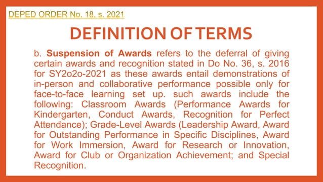 DEPED ORDER No 18, s. 2021.pptx | Student Financial Aid | Financial ...