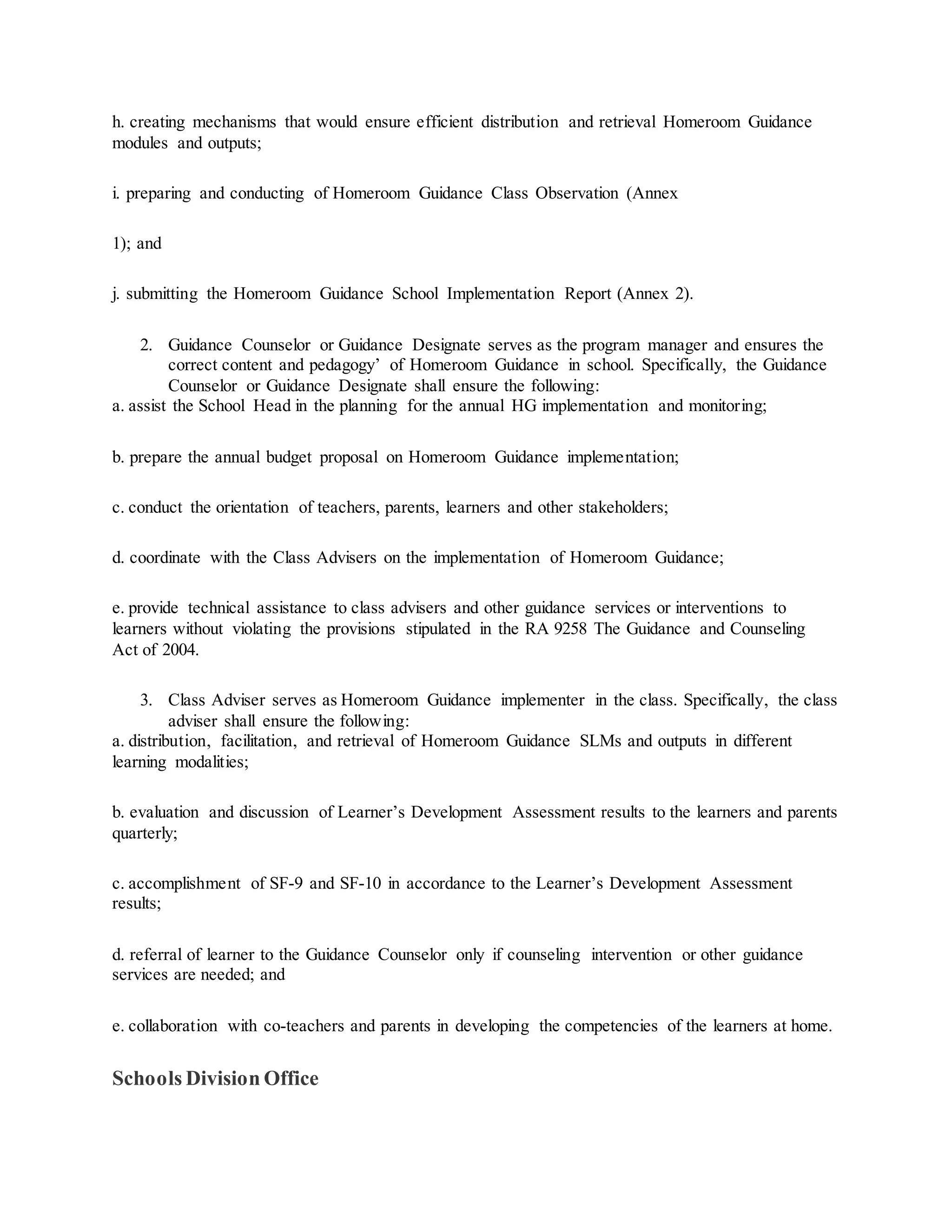 Dep ed revised implementation of homeroom guidance for school year 2021 ...