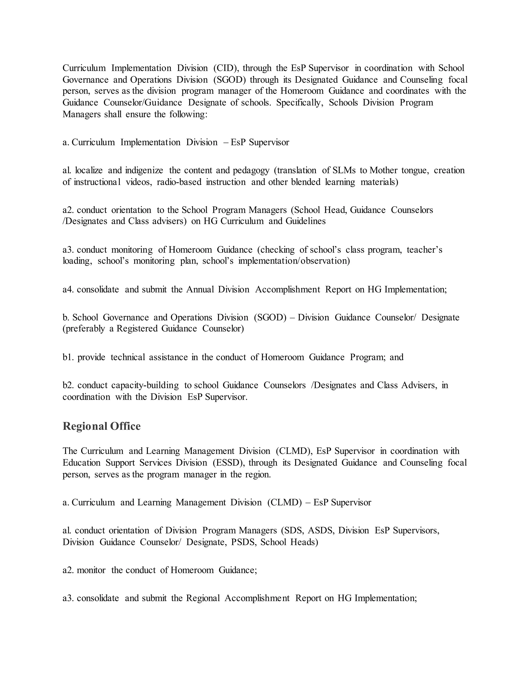 Dep ed revised implementation of homeroom guidance for school year 2021 ...