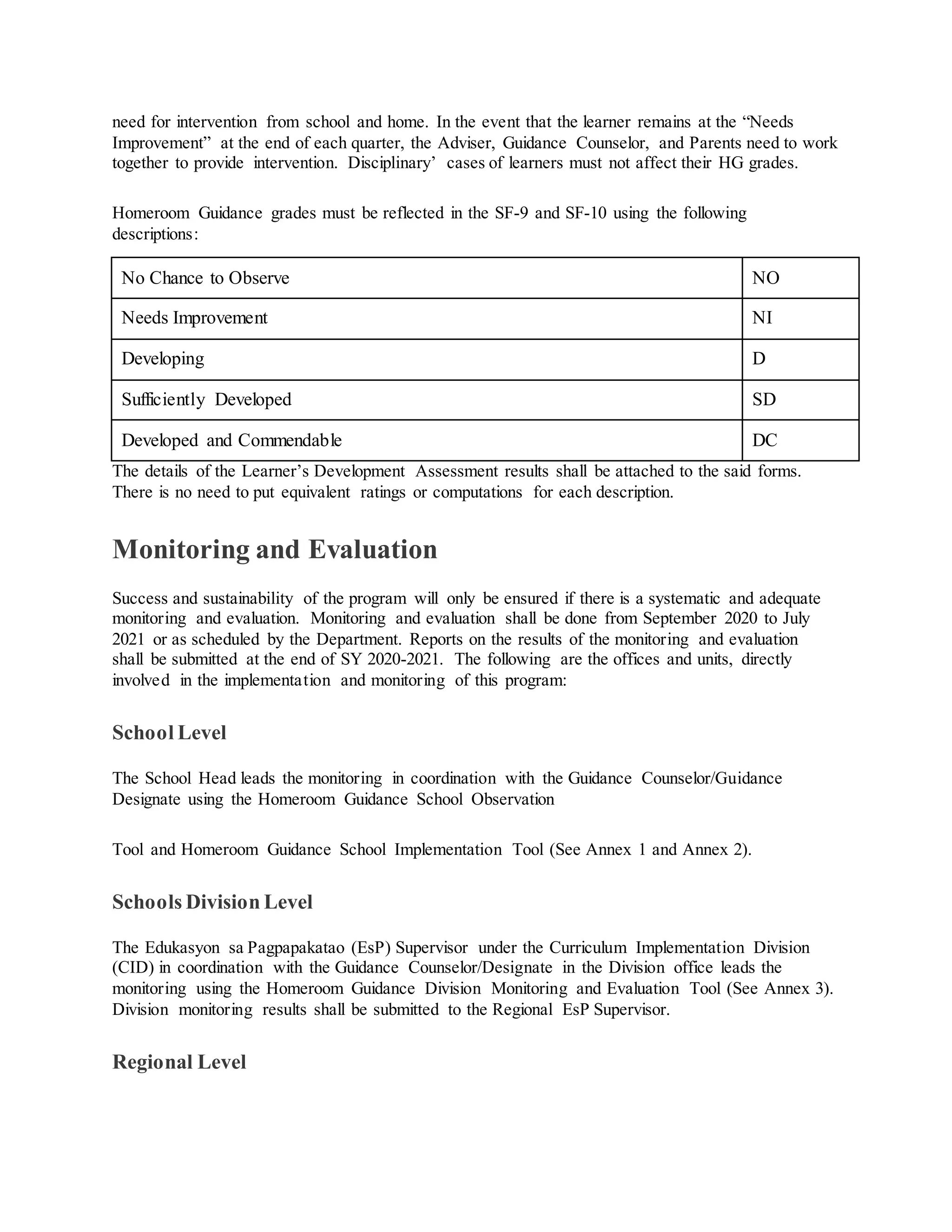 Dep ed revised implementation of homeroom guidance for school year 2021 ...
