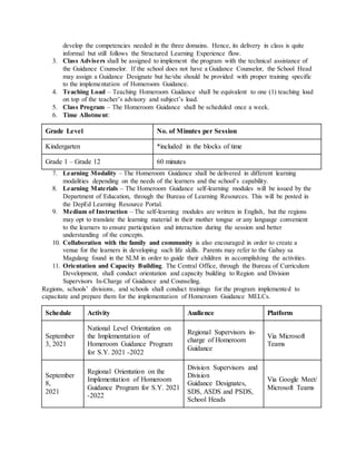 Dep ed revised implementation of homeroom guidance for school year 2021 ...