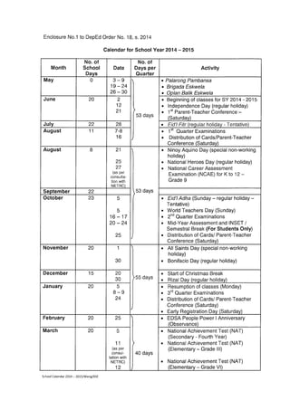 Deped school calendar 2014 2015 | PDF