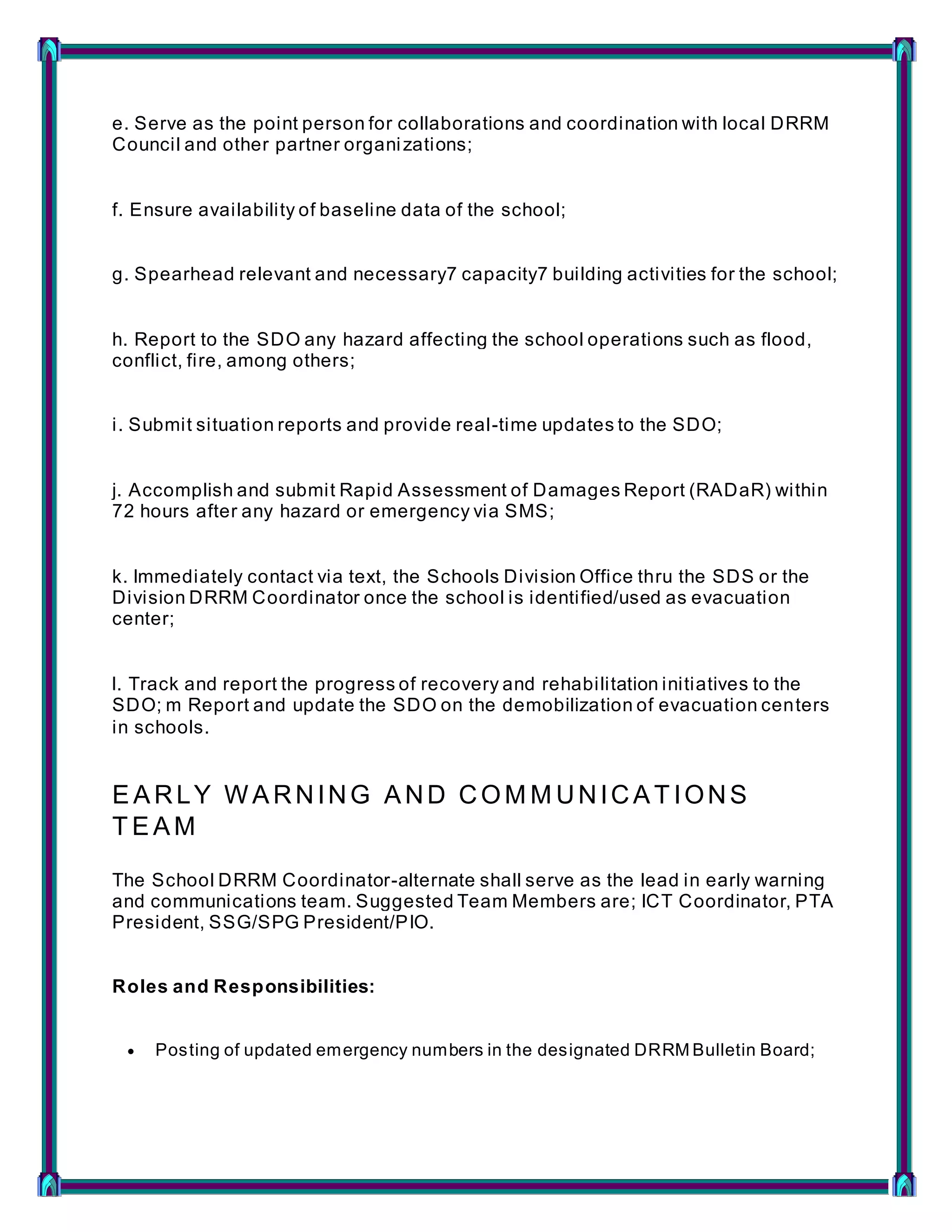 Deped school drrm coordinator duties and responsibilities | DOCX Deped school drrm coordinator duties and responsibilities | DOCX