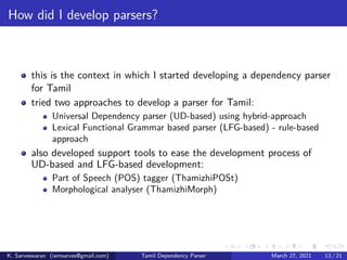 Developing Dependency Parsers for Tamil | PPT