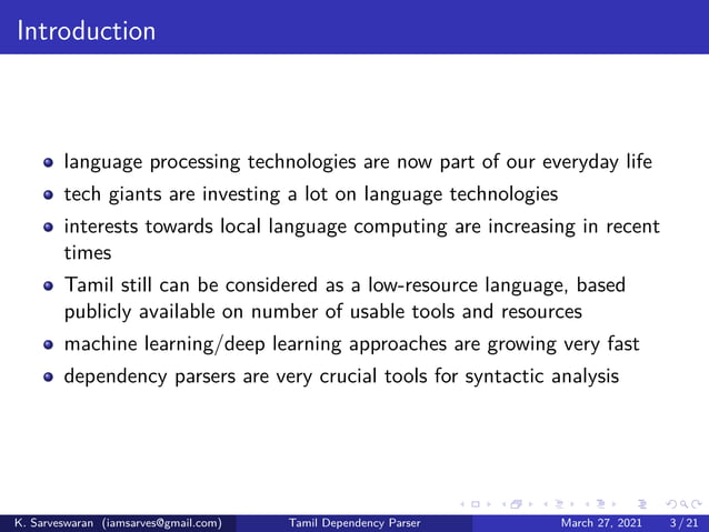 Developing Dependency Parsers for Tamil | PPT
