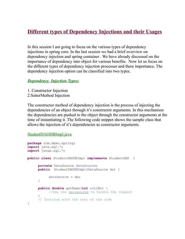 Types of Dependency Injection in Spring | ODT | Programming Languages | Computing
