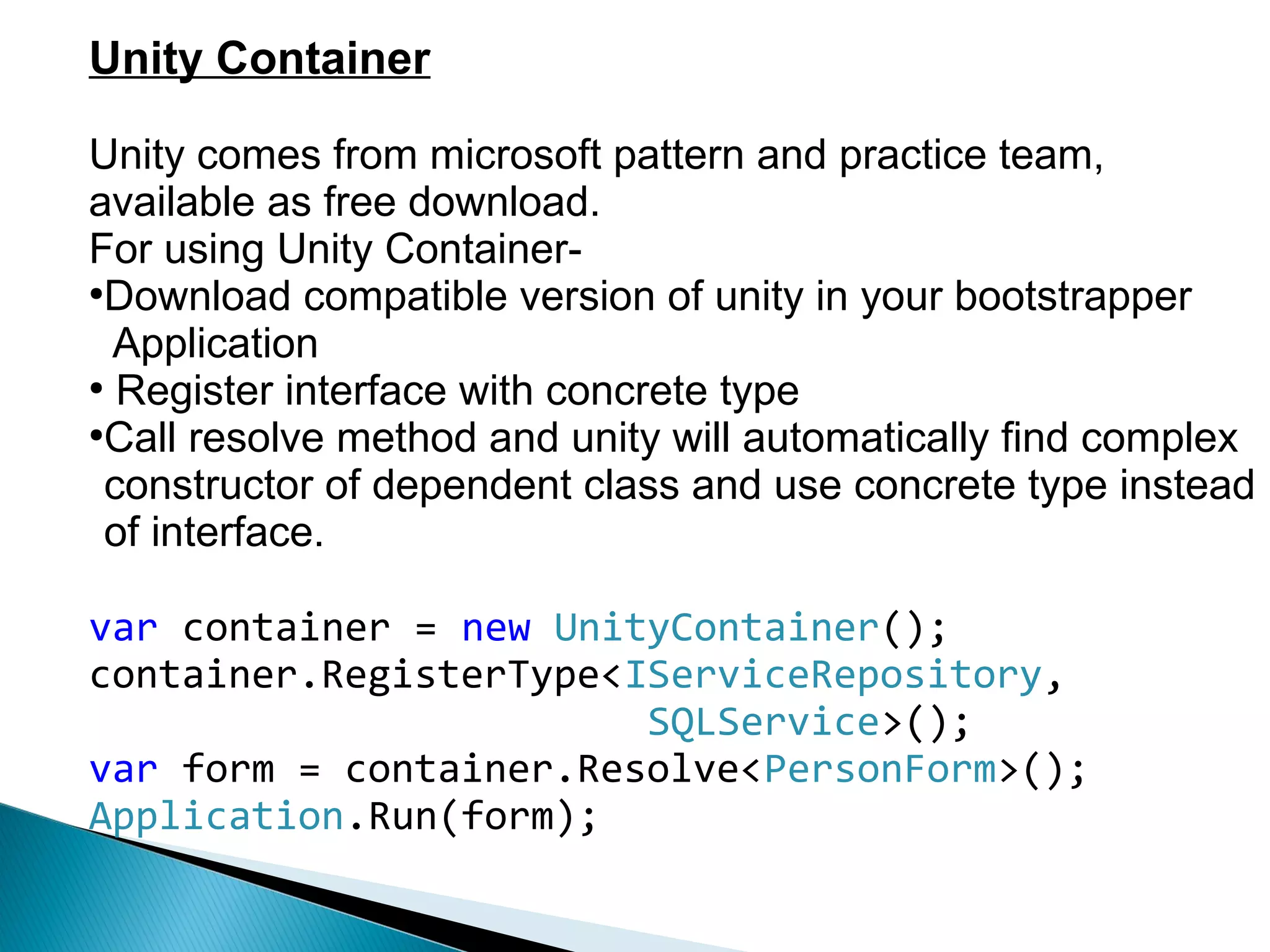 Dependency Injection with Unity Container | PDF