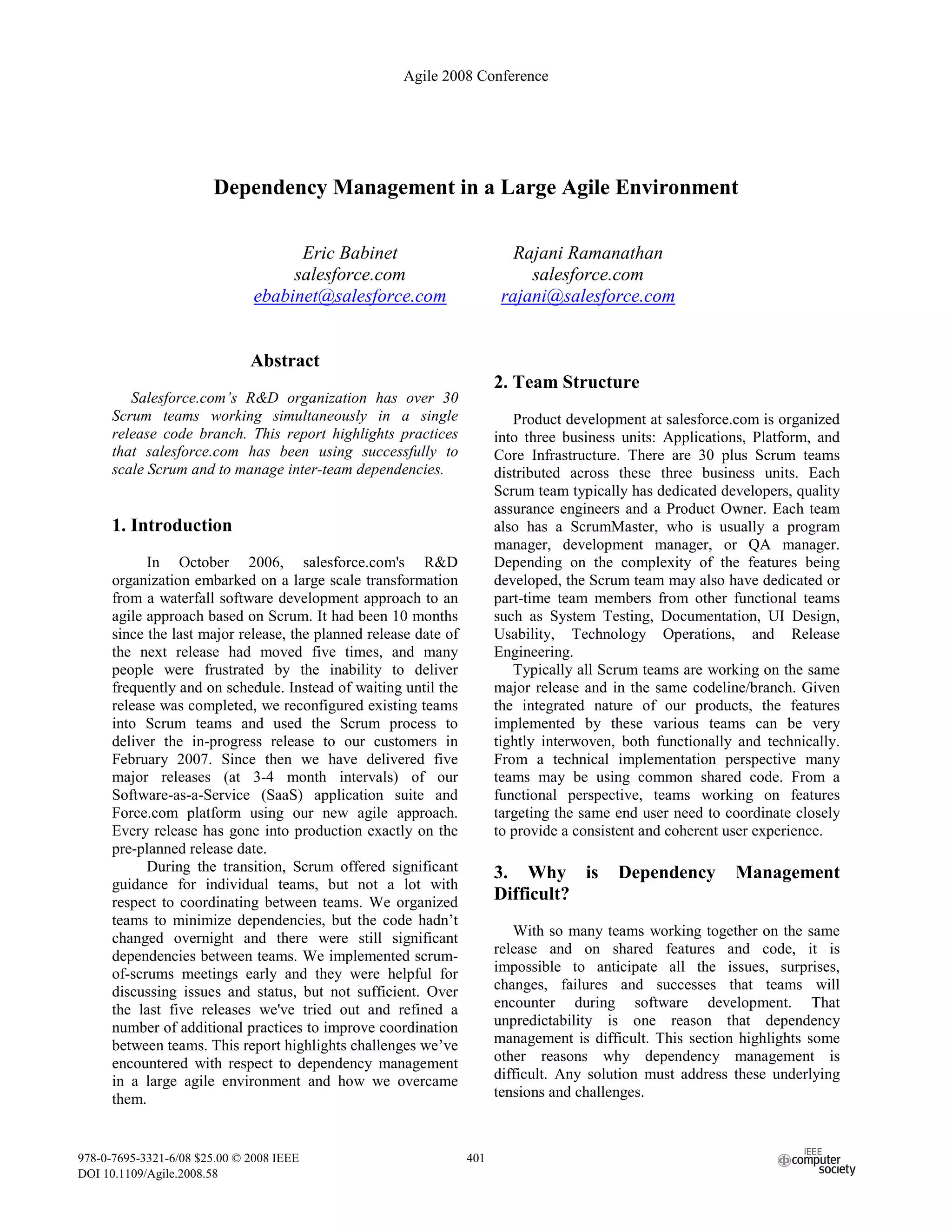 Dependency Management In A Large Agile Environment | PDF | Operating Systems | Computer Software ...
