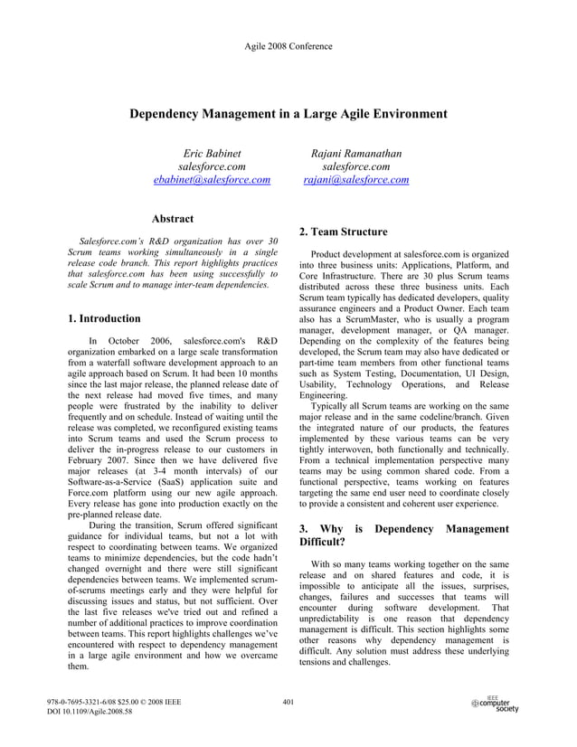 Dependency Management In A Large Agile Environment | PDF | Operating ...