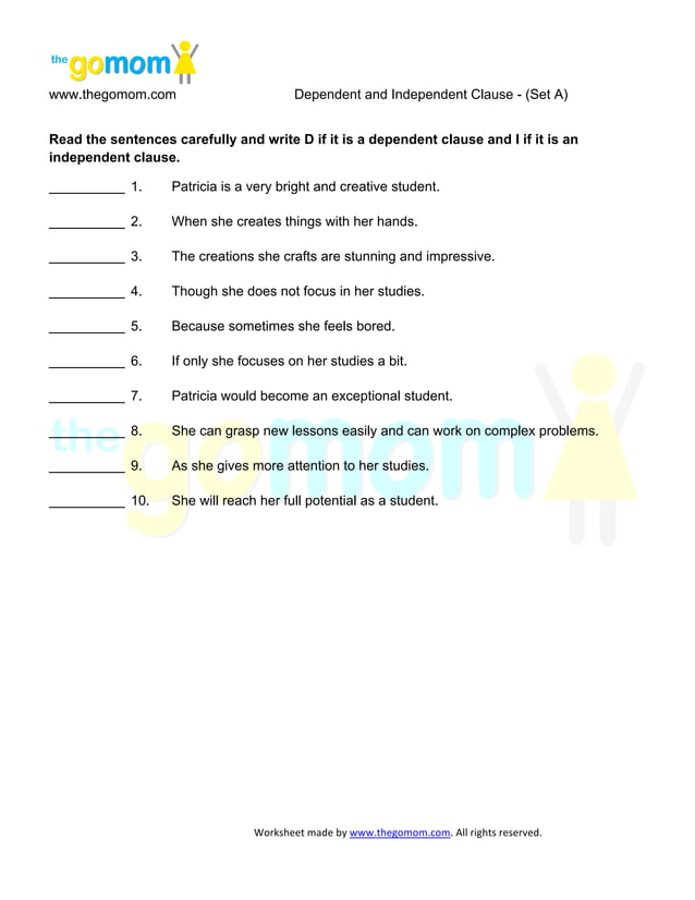 Dependent and-independent-clause-worksheet-a | PDF