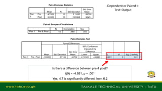 DEPENDENT SAMPLE T-TEST.pptxdxjfdjdksskd | PPT