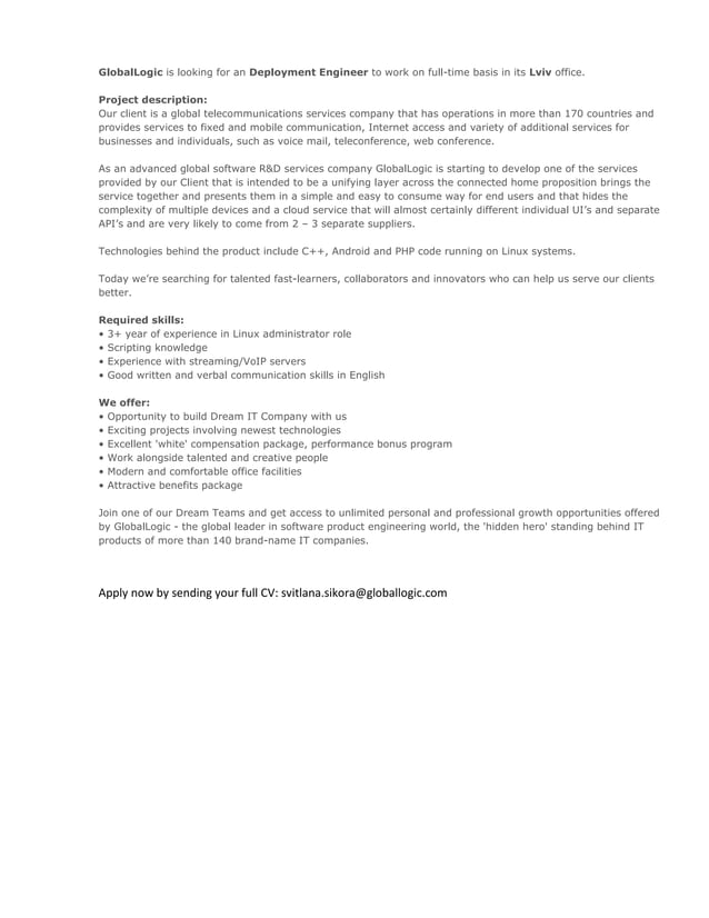 Deployment Engineer | DOCX