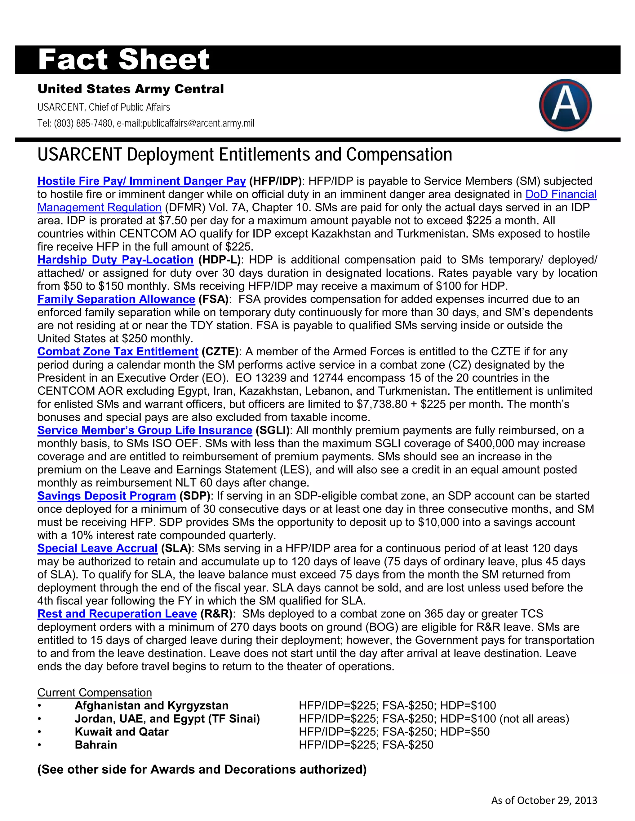 Deployment entitlements fact sheet 29 oct 13v6[1] | PDF