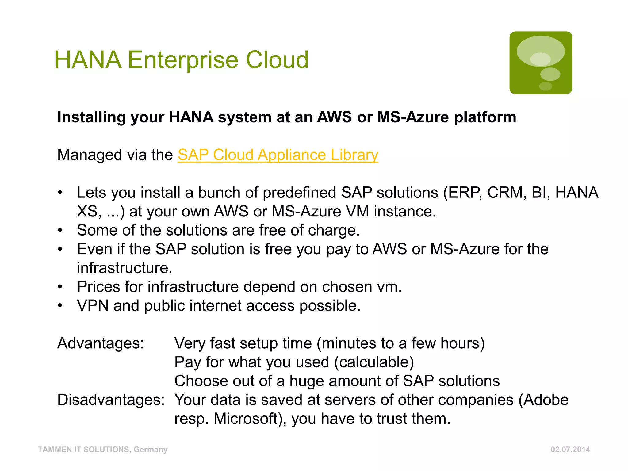 SAP HANA Run and Deployment Options | PPT | Free Download