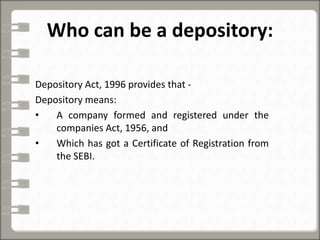Depoitory system IN INDIA | PPTX