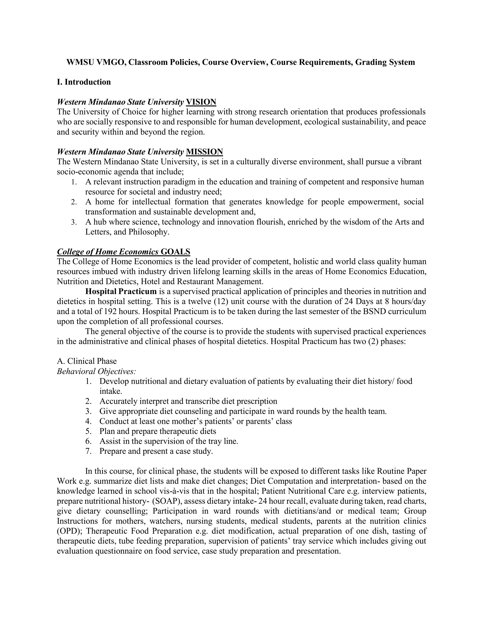 Hospital Nutrition and Dietetics Practicum | DOCX