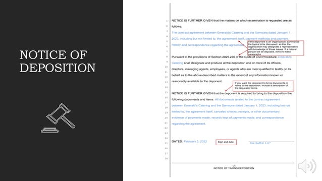Deposition outline and admonition questions | PPTX | Law